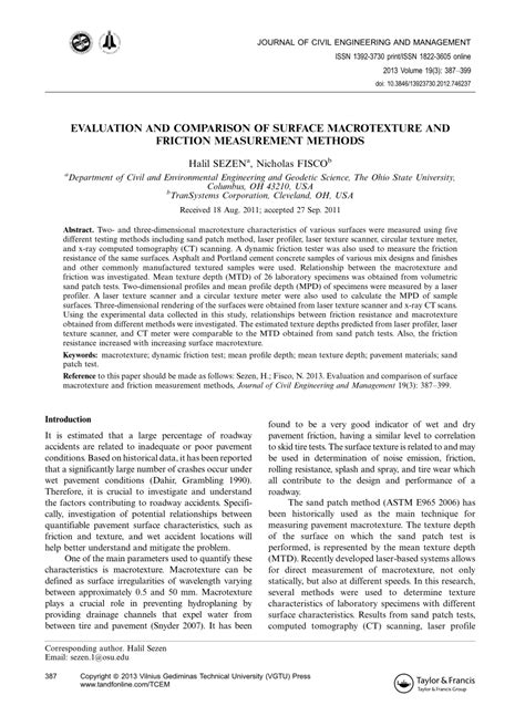 Pdf Evaluation And Comparison Of Surface Macrotexture And Friction Measurement Methods