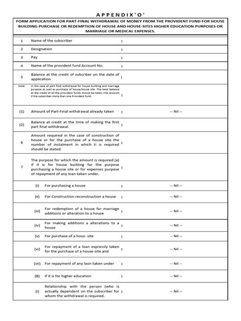 Appendix O Form For Gpf Part Final Loan Advance Download Free Pdf Credit Finance And Money