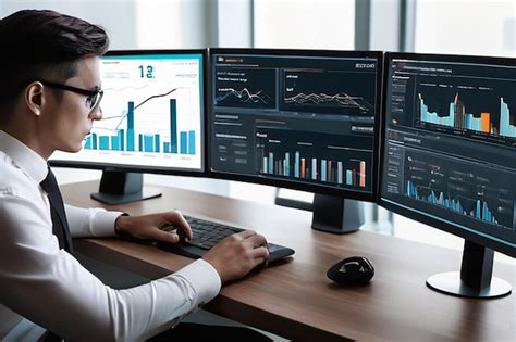 Analyst Working On Data Analysis Or Bi Dashboard On Computer Monitor Businessman Analyzing