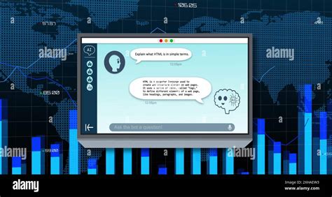Chatbot Explaining Html On Digital Screen With World Map And Data