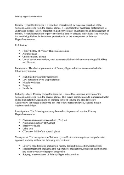 Primary Hyperaldosteronism Primary Hyperaldosteronism Primary Hyperaldosteronism Is A