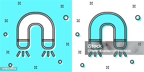 녹색과 흰색 배경에 격리 된 검은 줄 자석 아이콘 말굽 자석 자기 자기 매력 임의동적 모양 벡터 가능성에 대한 스톡 벡터 아트