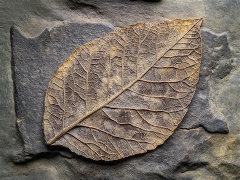 Fossilized Leaf With Detailed Veins Imprinted On Sedimentary Rock Premium Ai Generated Image