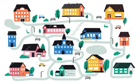 Premium Vector Abstract Town Cute Hand Drawn Cozy Cottage Buildings With Tiny Windows Doors