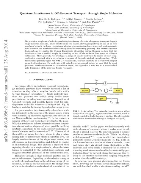 Pdf Quantum Interference In Off Resonant Transport Through Single Molecules