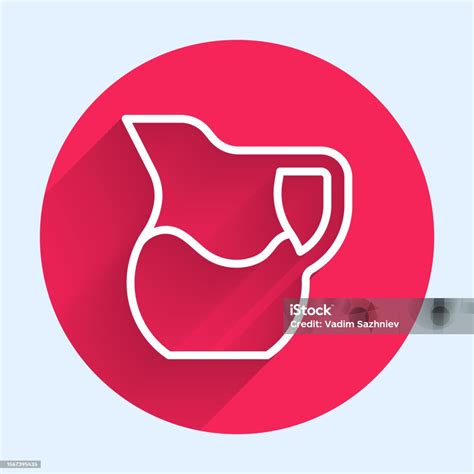 우유 아이콘이 있는 흰색 선 주전자 유리는 긴 그림자 배경으로 분리되어 있습니다 우유 주전자 우유를 마시는 유리 디캔터 빨간색
