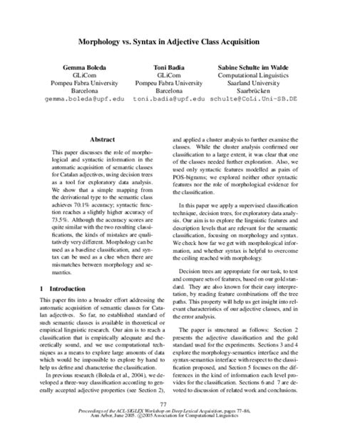 Pdf Morphology Vs Syntax In Adjective Class Acquisition