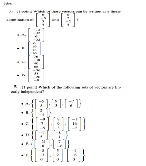 Solved Solve A Which Of These Vectors Can Be Written As A