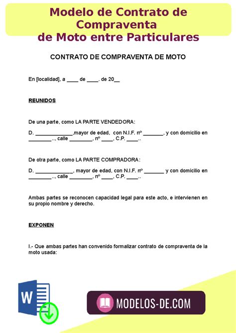 Contrato De Compraventa Moto Modelo Contrato Moto Para Descargar En