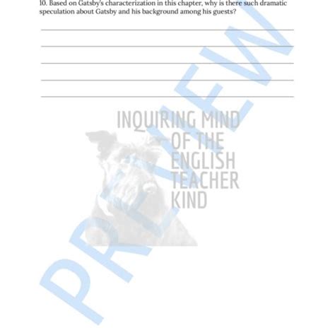 The Great Gatsby Chapter 3 Close Reading Analysis Worksheet Classful