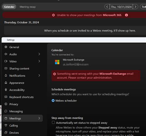 General Server Error When Using The Schedule A Meeting Feature Cisco Community