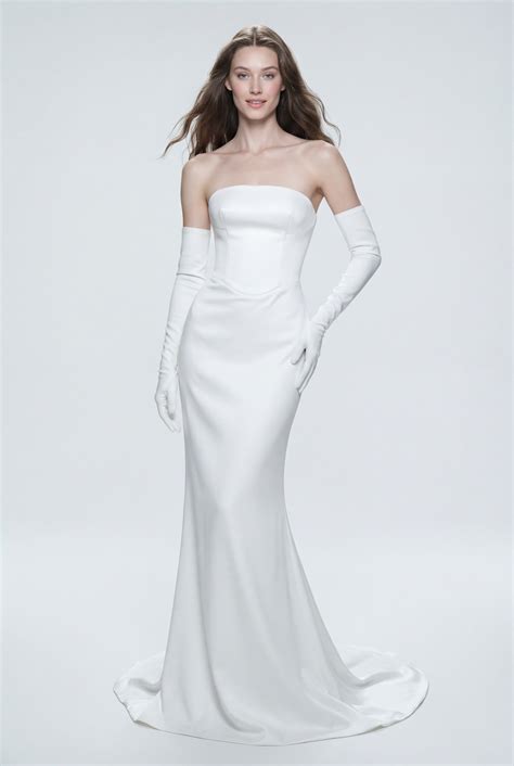 Strapless Sculpted Column Gown With Gloves Nueve Bridal