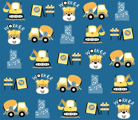 Seamless Vector Pattern Of Construction Element With Cute Bear 21619681