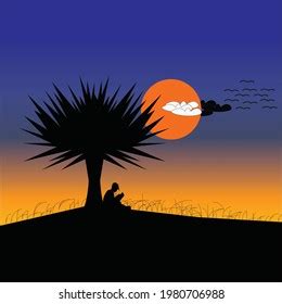 Boy Sitting Under Tree Vector Illustration 库存矢量图免版税1980706988