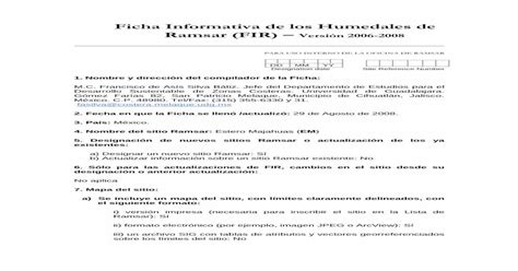 Ficha Informativa De Los Humedales De Ramsardentro De La Nom 059