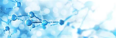 Abstract Blue Molecular Structure Background With Light Bokeh Representing Medical Research And