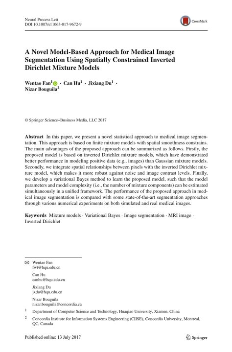 Pdf A Novel Model Based Approach For Medical Image Segmentation Using