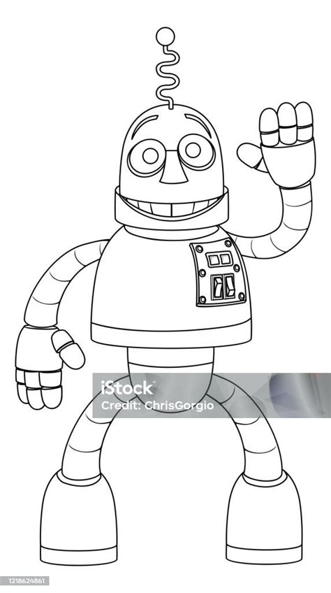 หุ่นยนต์ที่เป็นมิตรเด็กระบายสีตัวการ์ตูน ภาพประกอบสต็อก ดาวน์โหลดรูปภาพตอนนี้ กระดาษ วัสดุ