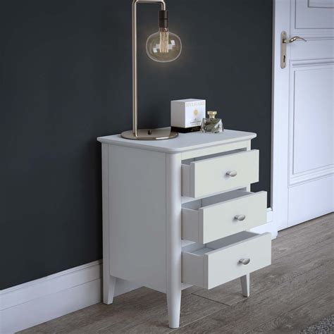 Chester White Bedside Cabinet 3 Drawer Nightstand Roseland