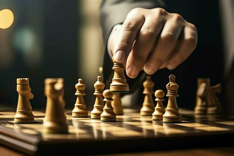 Chessboard With Business Strategy Tactic And Competition Of A Chess Game Business And