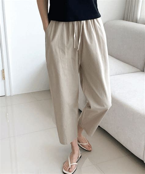 코디제이 W 홀릭 린넨 배기 와이드 마바지 밴딩허리 편안한 통바지