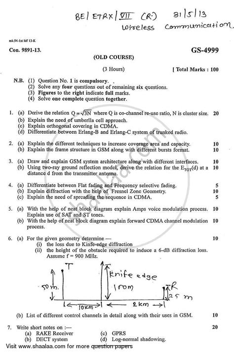 Wireless Communication 2012 2013 Be Electronics And Telecommunication Engineering Semester 7 Be