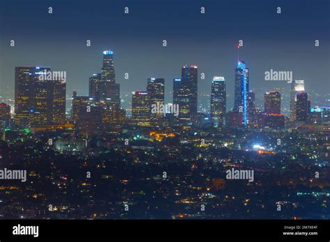 Financial District Downtown Los Angeles An Aerial Night Time View Of