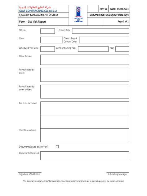 Gcc Qms F 004a Site Visit Report Pdf