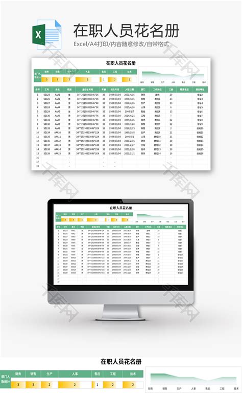 在职人员花名册excel模板 免费excel表格模板下载 千库网