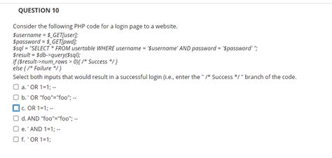 solved question 10 consider the following php code for a