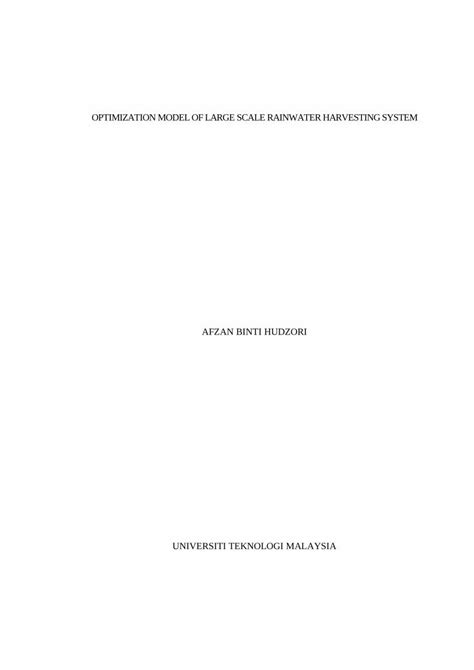 Pdf Optimization Model Of Large Scale Rainwater …eprints Utm My Id