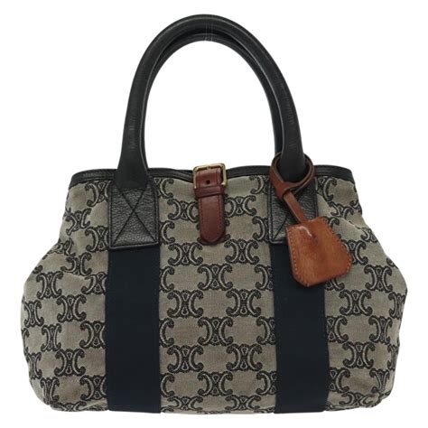 Celine Vintage Macadam Handbag Macadam Navy Canvas Bag Pre Owned
