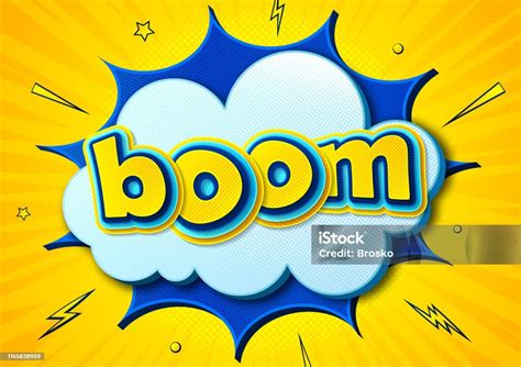 붐 만화 포스터 연설 거품 버스트 및 사운드 효과 만화 책과 팝 아트 스타일의 다채로운 재미 배너입니다 하프톤 효과가 있는 카툰 배너 다중 색상에 대한 스톡 벡터 아트 및