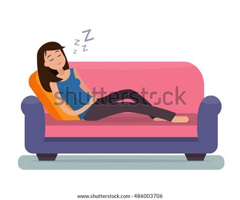 Woman Sleep On Sofa Flat Style Stock Vector Royalty Free 486003706