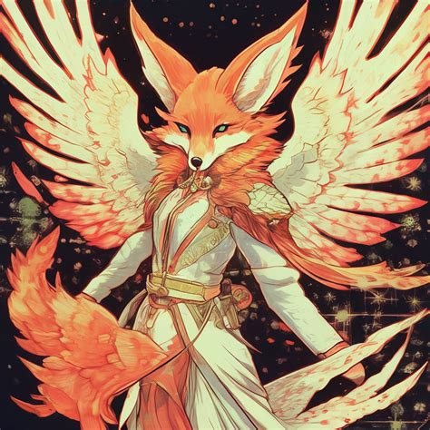 Anthropomorphic Fox Fenech With Phoenix Wings Anime Style Beautiful