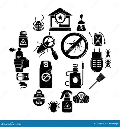 Pest Control Tools Icons Set Simple Style Stock Vector Illustration Of Pump Black