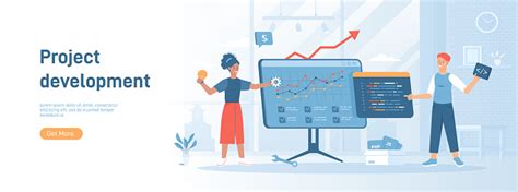 프로젝트 개발 프로그래머 팀은 코드로 작업합니다 남자와 여자는 새로운 아이디어 프로젝트에 대한 팀워크를 생성합니다 소셜 미디어