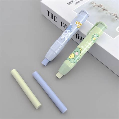 wrapables clickable push button retractable erasers w refills set of