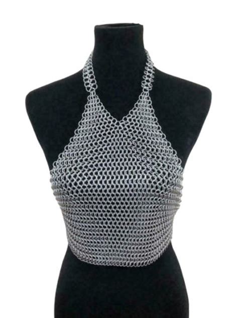 Womens Chainmail Metal Top Halter Crop Top Bra Etsy