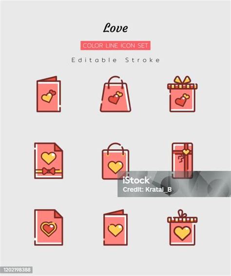 채워진 컬러 라인 아이콘 기호 세트 축제 축하 행복한 발렌타인 데이 심장 사랑 선물 카드 고립 된 평면 벡터 디자인 편집 가능한 스트로크 가방에 대한 스톡 벡터 아트 및