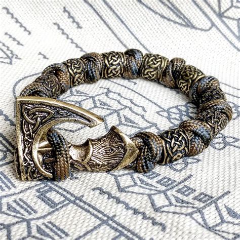 Viking Paracord Bracelet Celtic Knot Brass Beads Mens Style Etsy