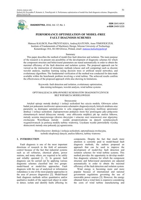 pdf performance optimization of model free fault diagnosis schemes