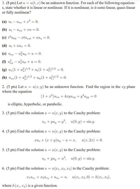 solved 1 8 pts let u u t x be an unknown function