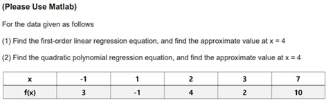 Please Use Matlab For The Data Given As Follows Chegg