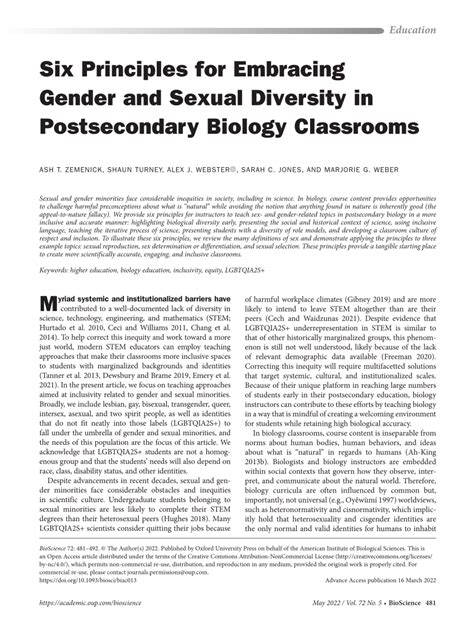 PDF Six Principles For Embracing Gender And Sexual Diversity In Postsecondary Biology Classrooms