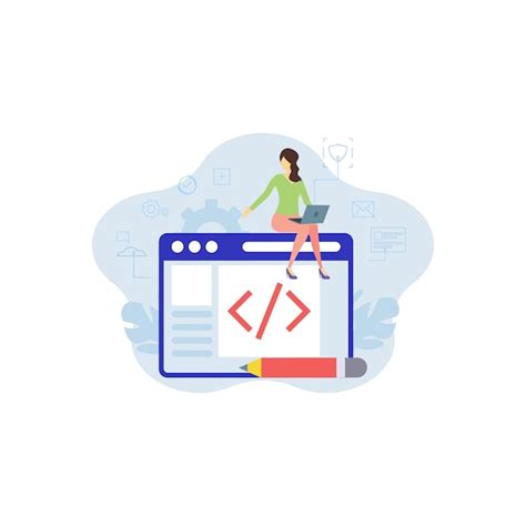 Premium Vector The Girl Is Working On Webpage Coding