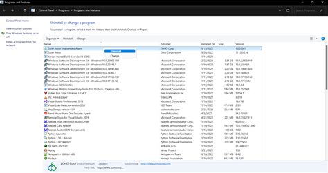 uninstall via windows settings
