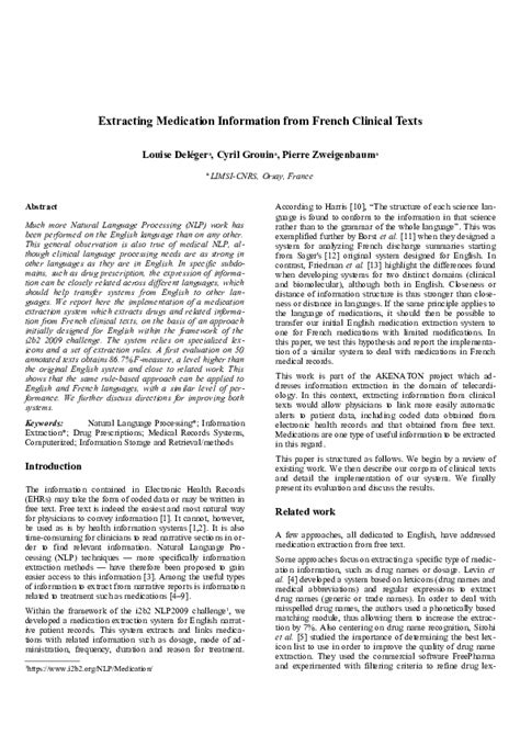Pdf Extracting Medication Information From French Clinical Texts
