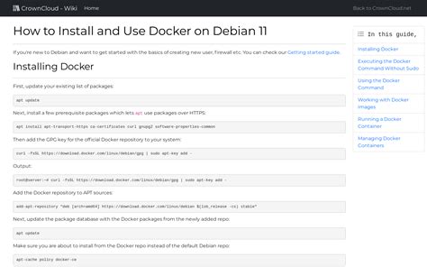 crowncloud wiki how to install and use docker on debian 11