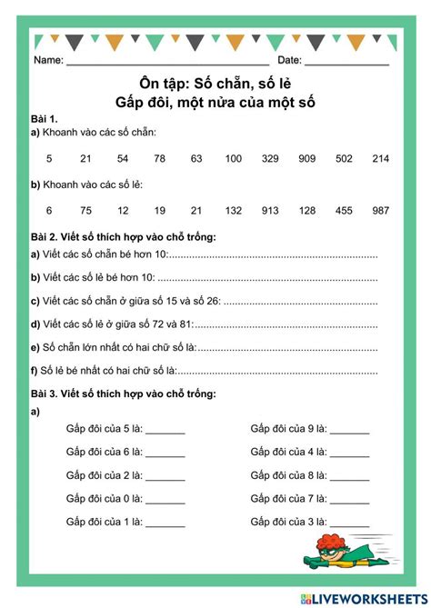 133 Ôn Tập Số Chẵn Số Lẻ Gấp đôi Một Nửa Worksheet Live Worksheets